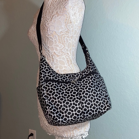 Baggallini | Bags | Baggallini Black And White Print Hobo Crossbody Bag ...